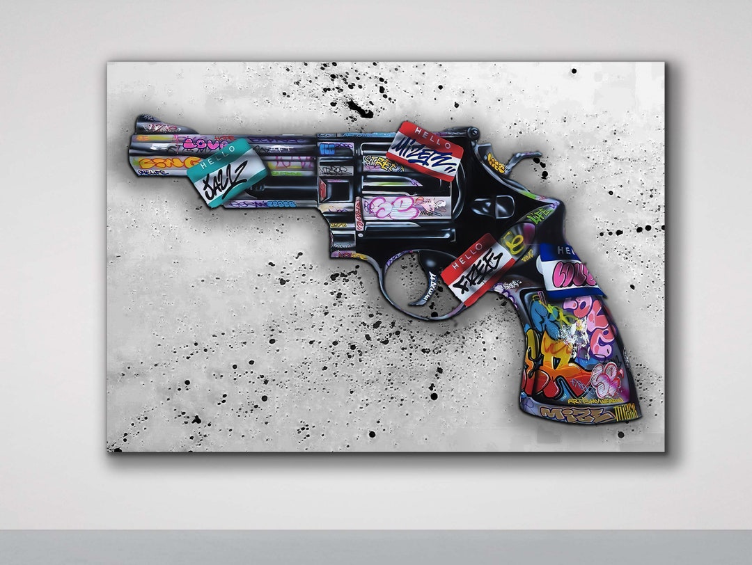 Colorful Stickered Black Revolver, Contemporary Firearms, Revolver Art ...
