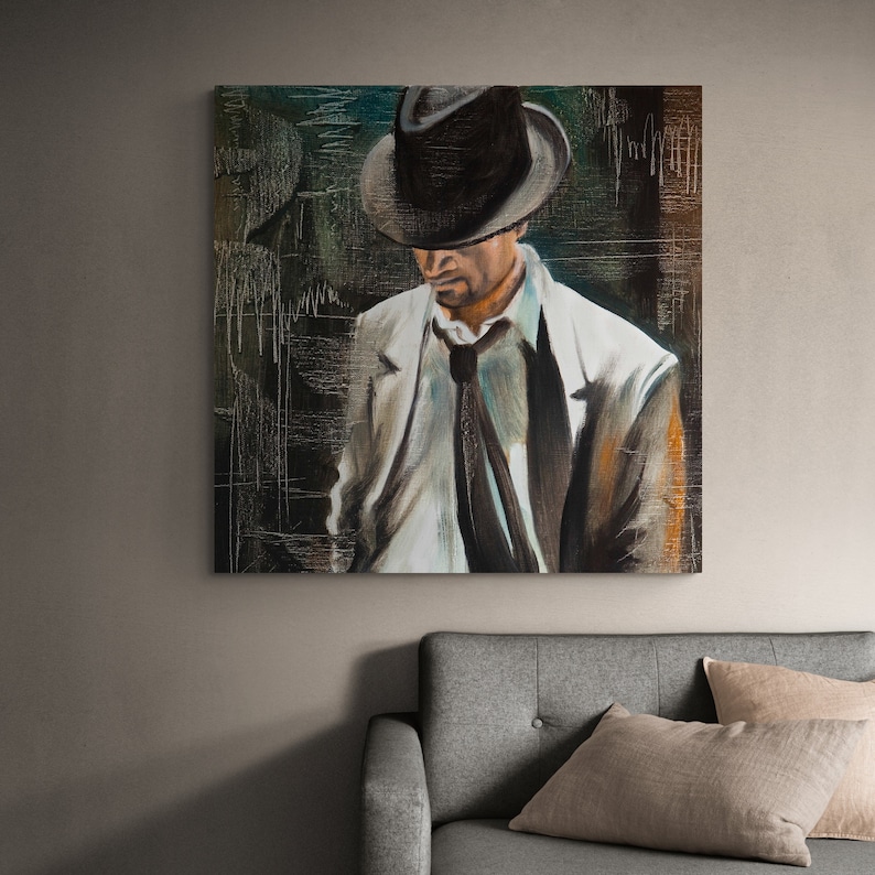 Mafia Man With Hat Fabian Perez Paint Textured Art Canvas - Etsy