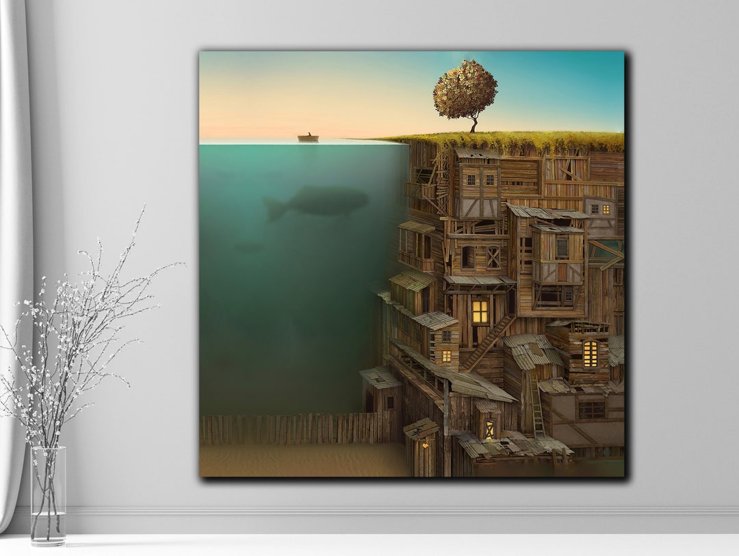 Great Fish, Surrealism Canvas Painting , Surreal Art Wall Decor ...