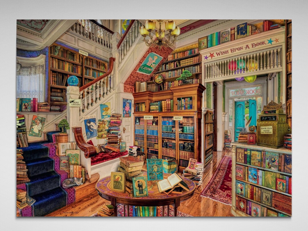 Library Art Print on Framed Canvas, Books Photo Poster, Framed Art ...