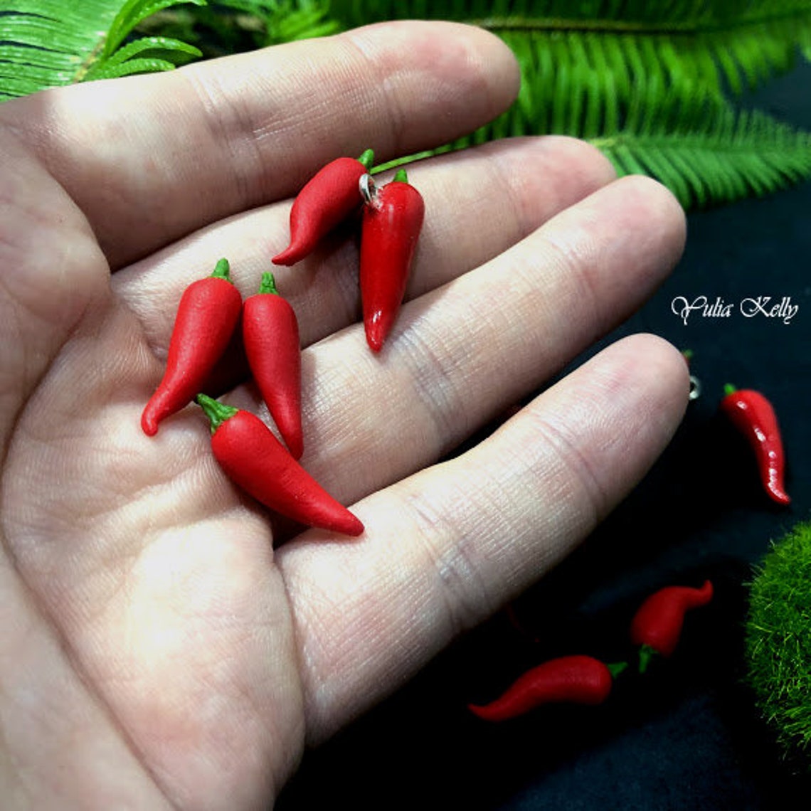 Polymer Clay Beads, Red Peppers Clay Beads, Chilli Peppers Beads, Red ...