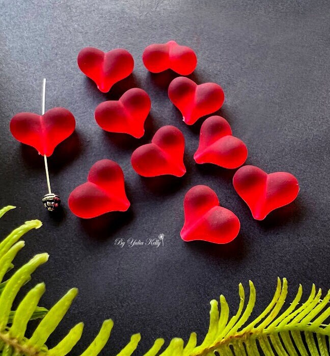 Red Heart Acrylic Beads, Red Heart Beads, Valentines Day Gift ...