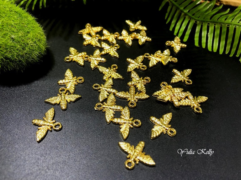 Gold Bee Beads, Gold Bee Charm, Gold DIY Bead, Bees Beads, Beads Charm ...