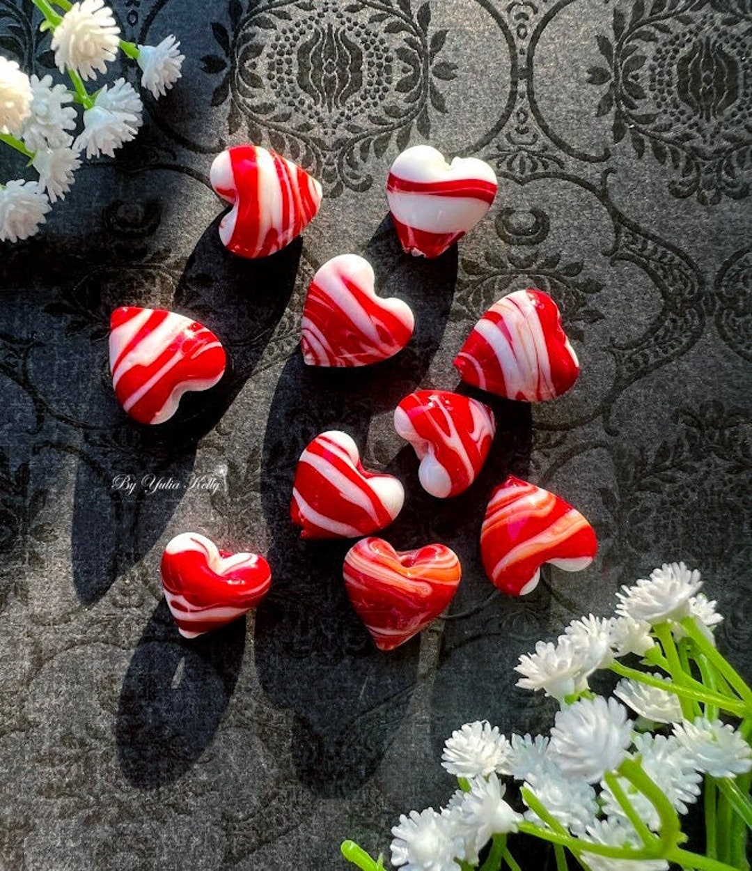 Red Heart Glass Crystal Beads, Glass Heart Beads, Valentines Day Gift ...