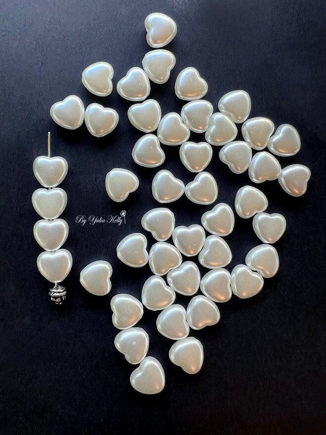 White Heart Pearl Beads, Pearl Heart Beads, Valentines Day Gift, Valentines Day Heart, White ...