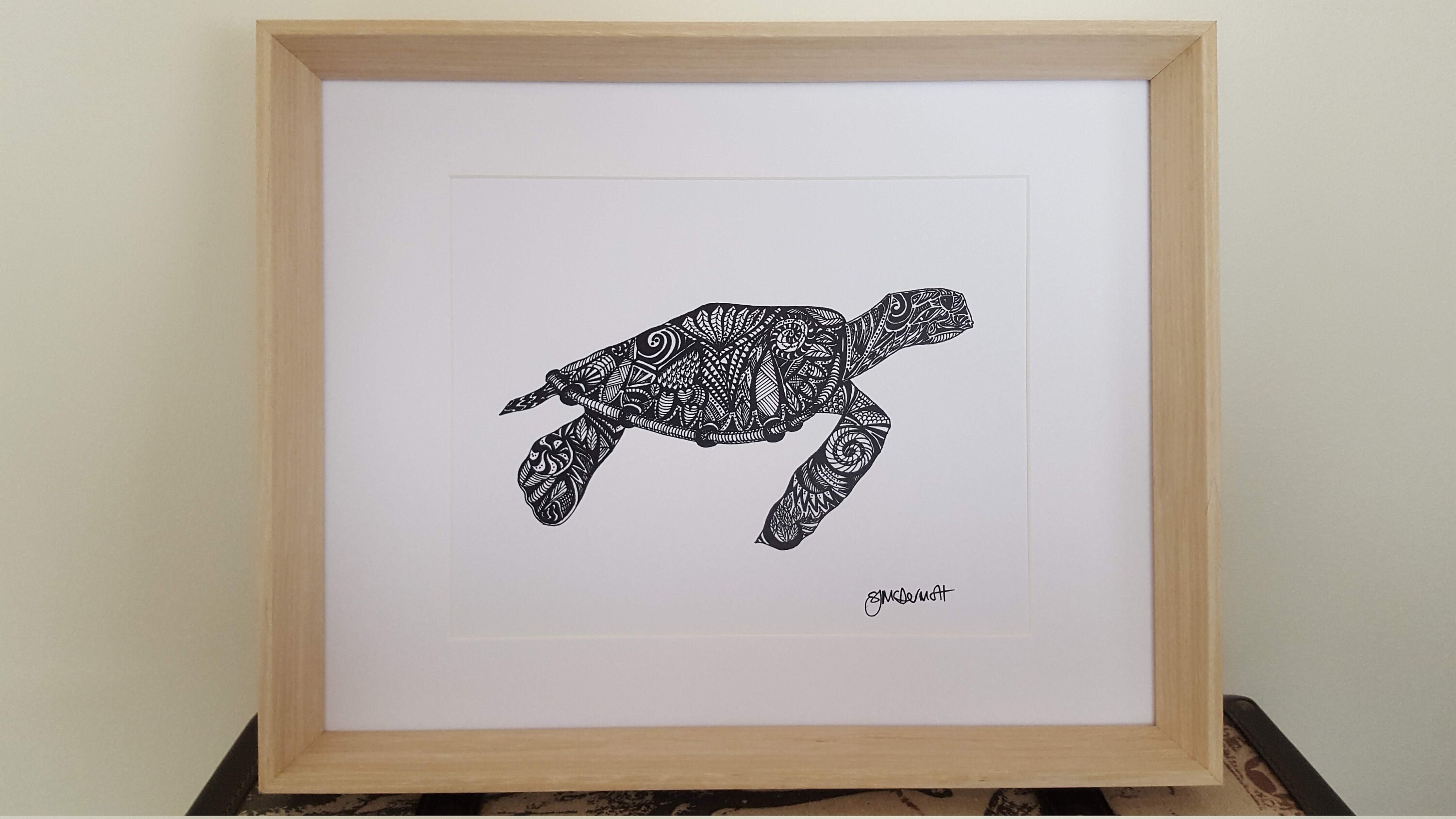 Art Print of My Original Turtle Drawing in Black Pen on White Paper ...