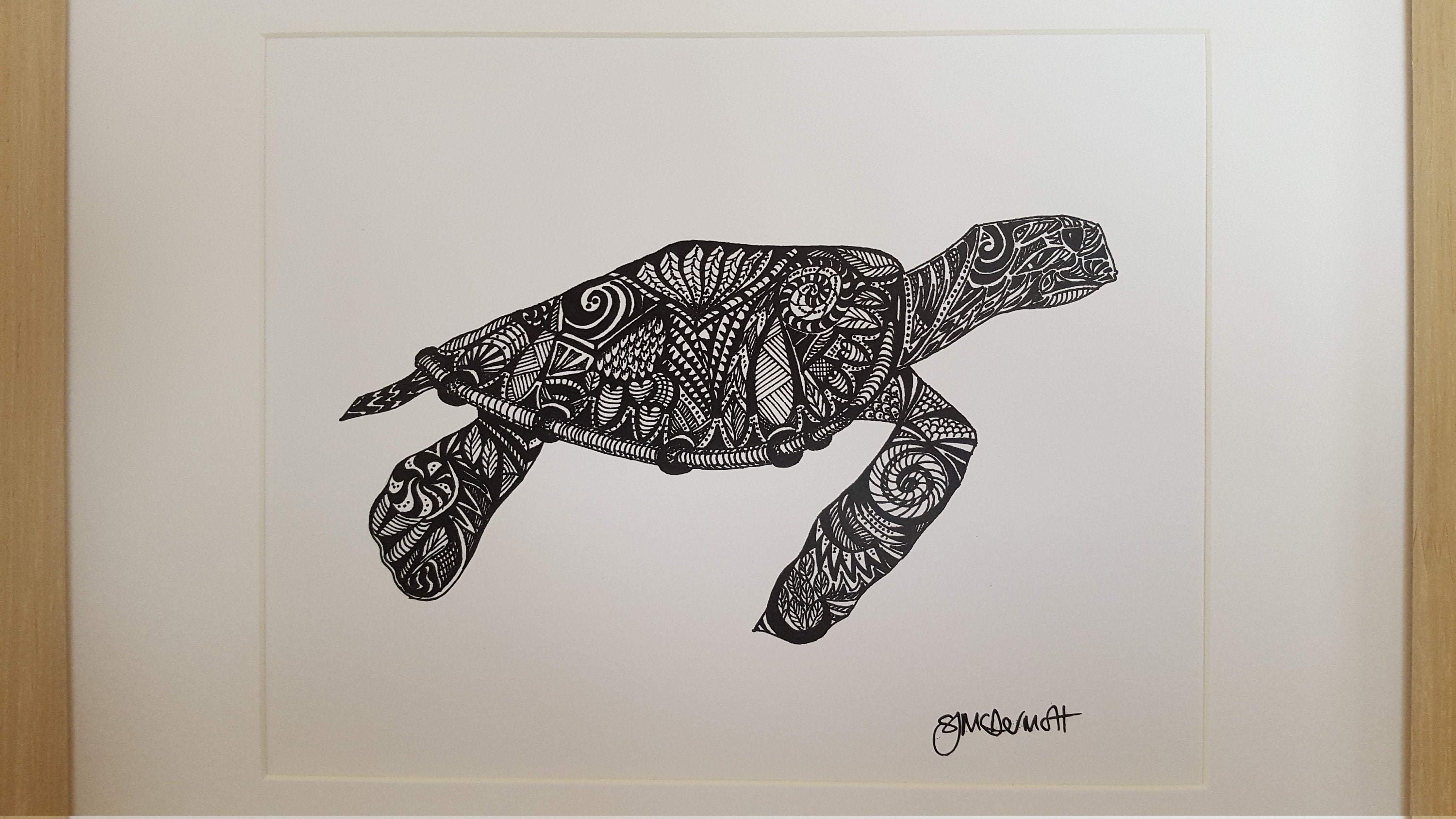 Art Print of My Original Turtle Drawing in Black Pen on White Paper ...