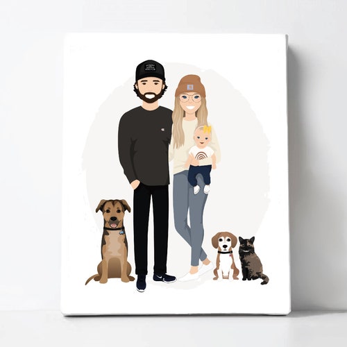 Custom Digital Family Portrait Drawing Illustration Family | Etsy
