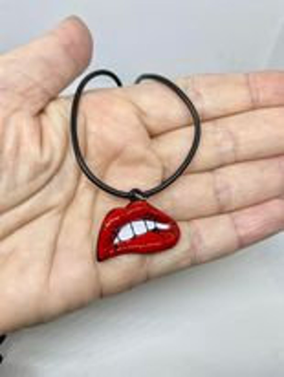 Lips Necklace, Mouth Necklace, Goth Necklace, Cord Necklace, Retro ...