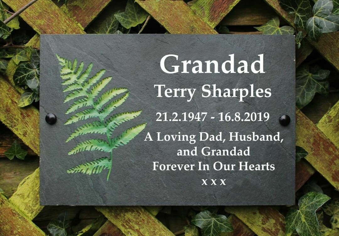 Fern Design Deep Engraved Slate Memorial Headstone for Garden / Wall ...