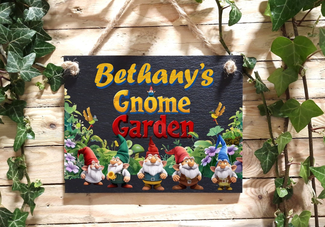 Personalise Gnome Garden Slate 4 Sizes Uv Various Designs Weatherproof ...
