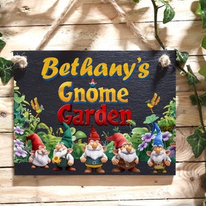 Personalise Gnome Garden Slate 4 Sizes Uv Various Designs Weatherproof ...