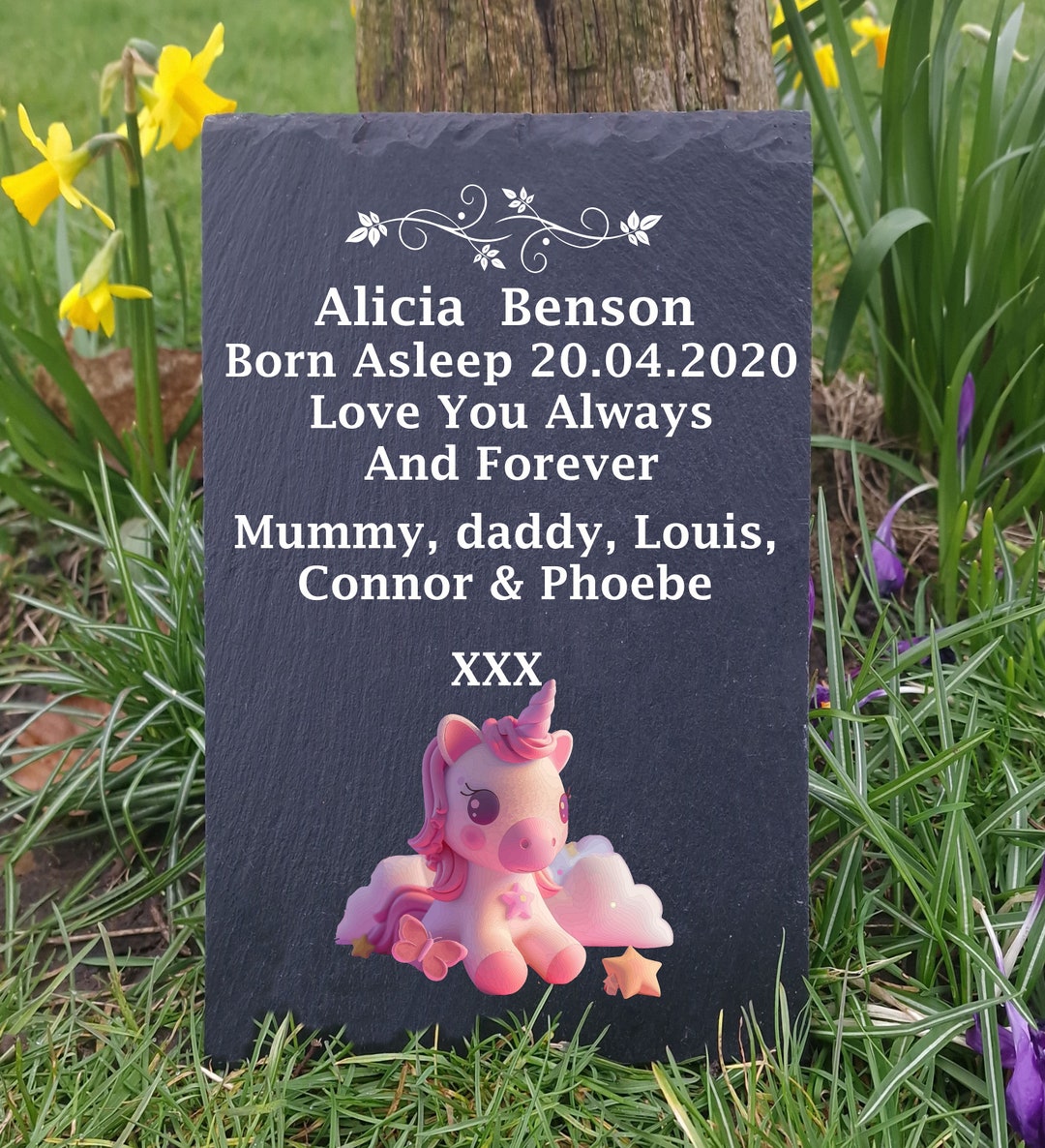 Natural Slate Child's Headstone Memorial Grave Marker With Unicorn ...