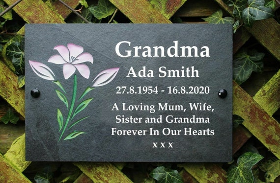Lily Design Deep Engraved Slate Memorial Headstone for Garden | Etsy