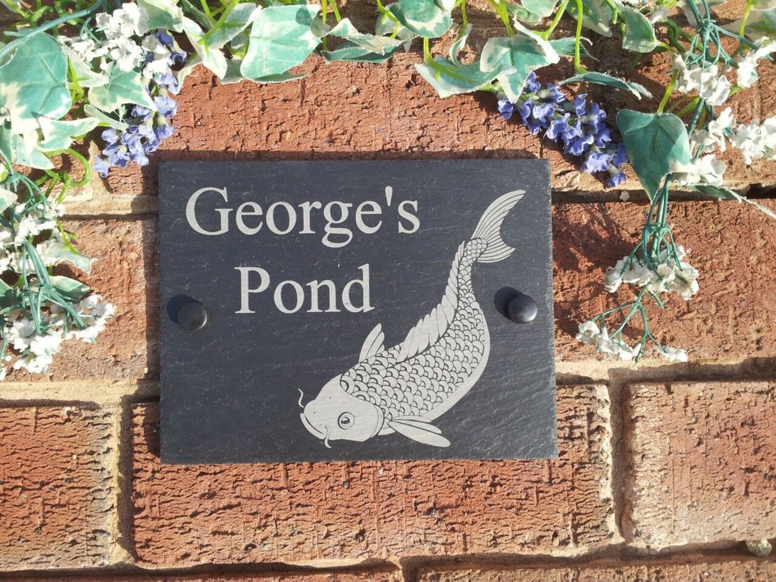 Personalised Koi Garden Pond Slate House Sign 2 Sizes | Etsy