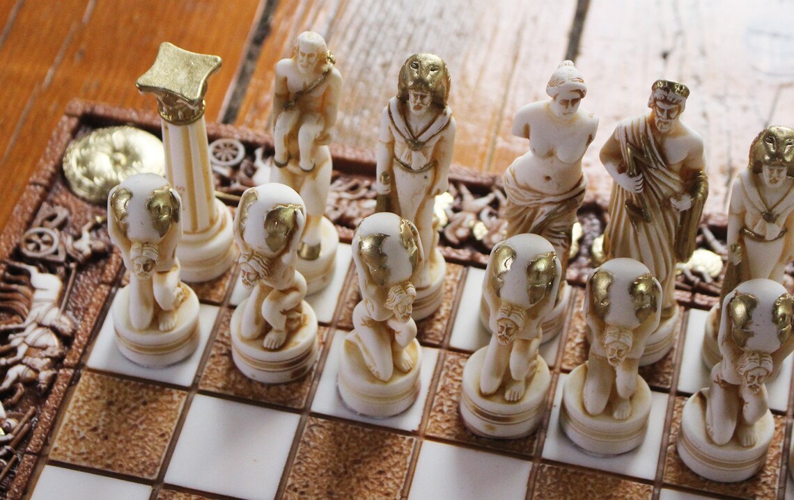 Hercules Vs Atlas Ceramic Chess Set Game 32 Pawns & Battle | Etsy