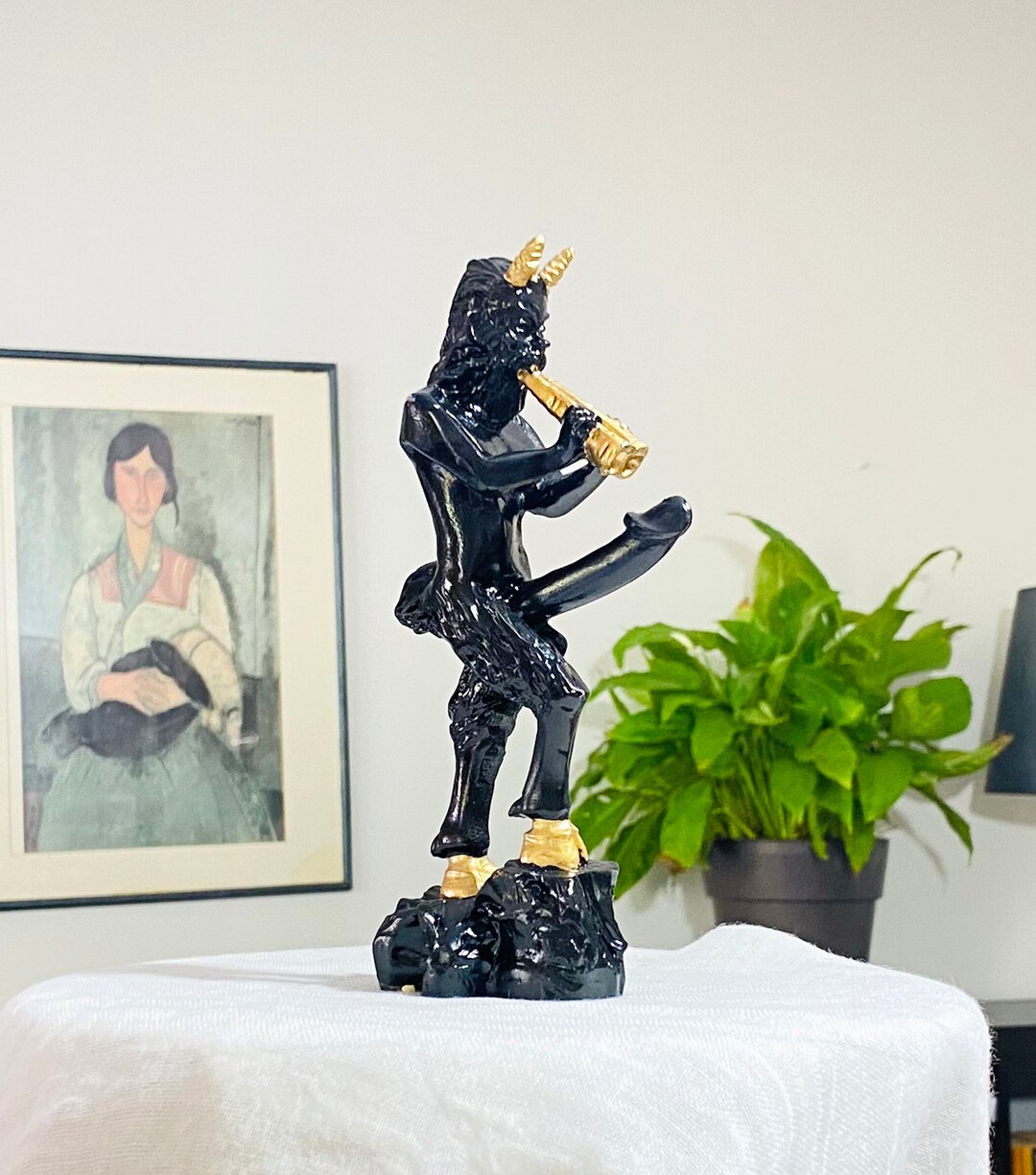Pan Statue Erotic Sculpture Black And Gold Etsy