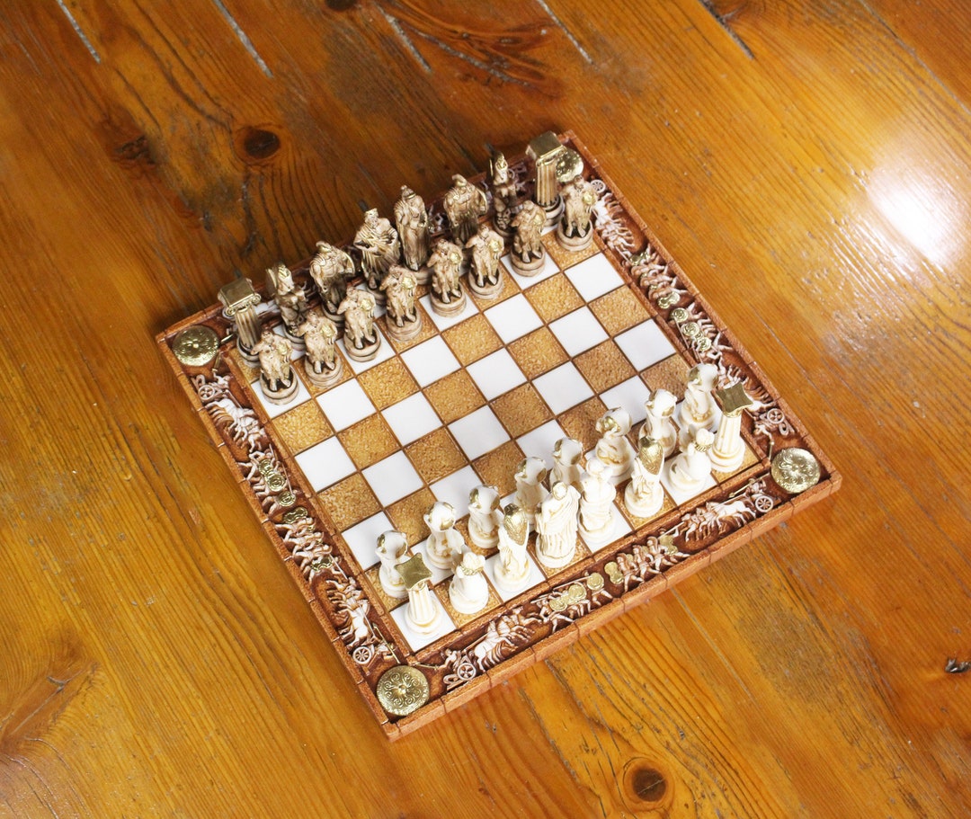 Hercules Vs Atlas Ceramic Chess Set Game 32 Pawns & Battle Theme Board ...