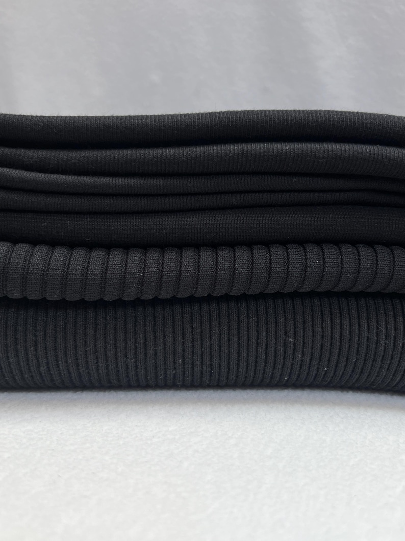 Rib Knit Jersey Fabric - Black Ribbing Cuffs Neckline Waistbands ...