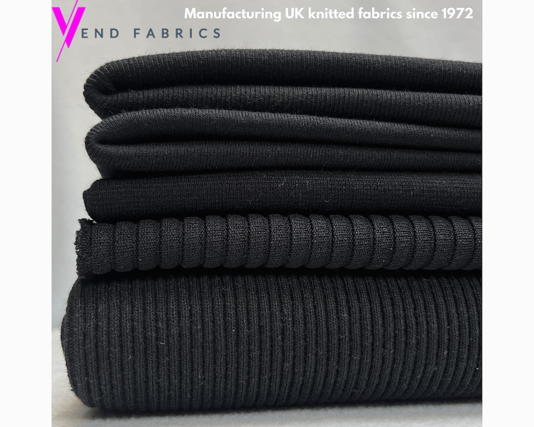 Rib Knit Jersey Fabric - Black Ribbing Cuffs Neckline Waistbands ...
