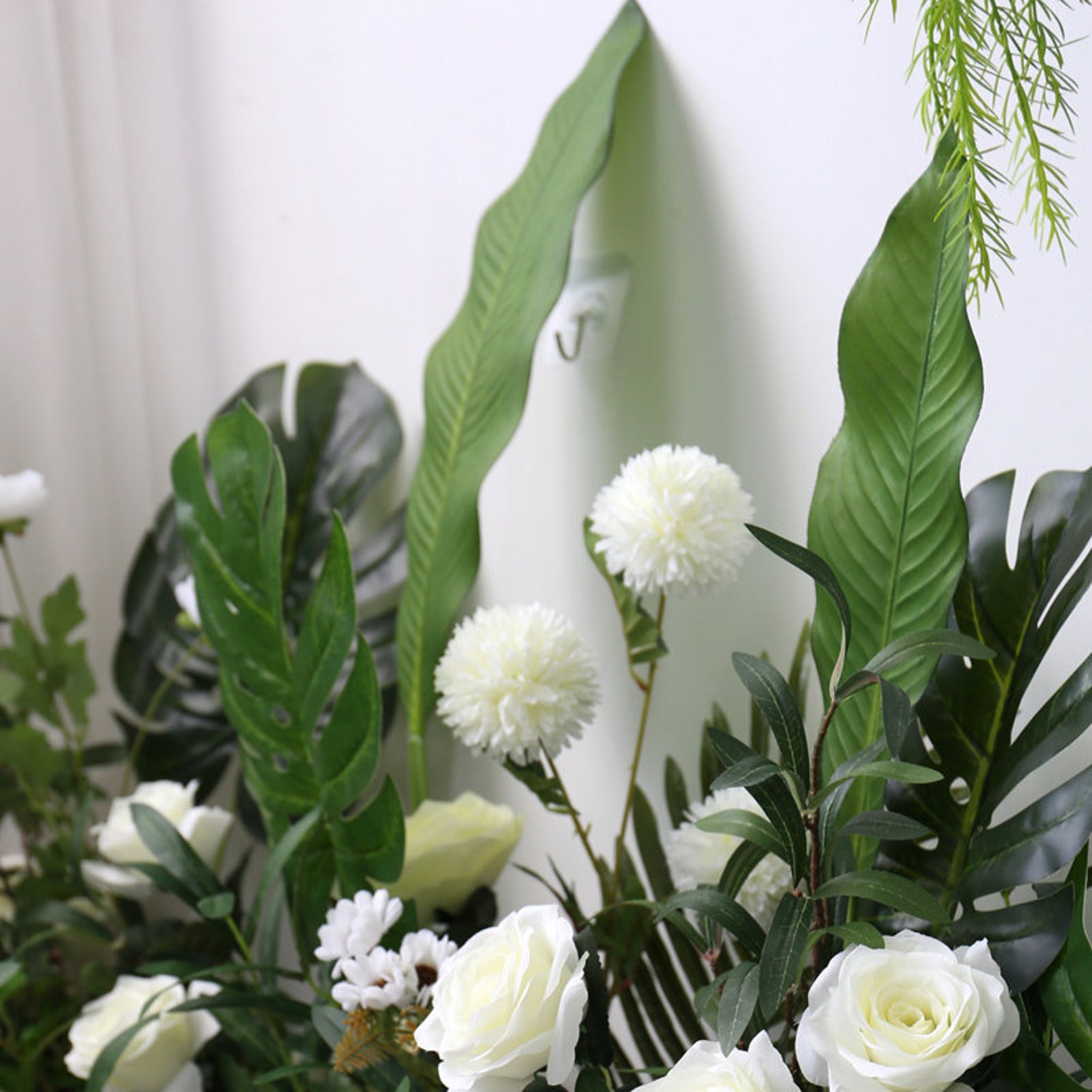 White Rose and Greenary Wedding Arch Flower Monstera Garland | Etsy