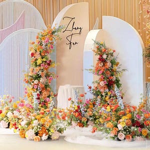 Colorful Arch Flower Wedding Backdrop Decor Orange Flower Archway for ...