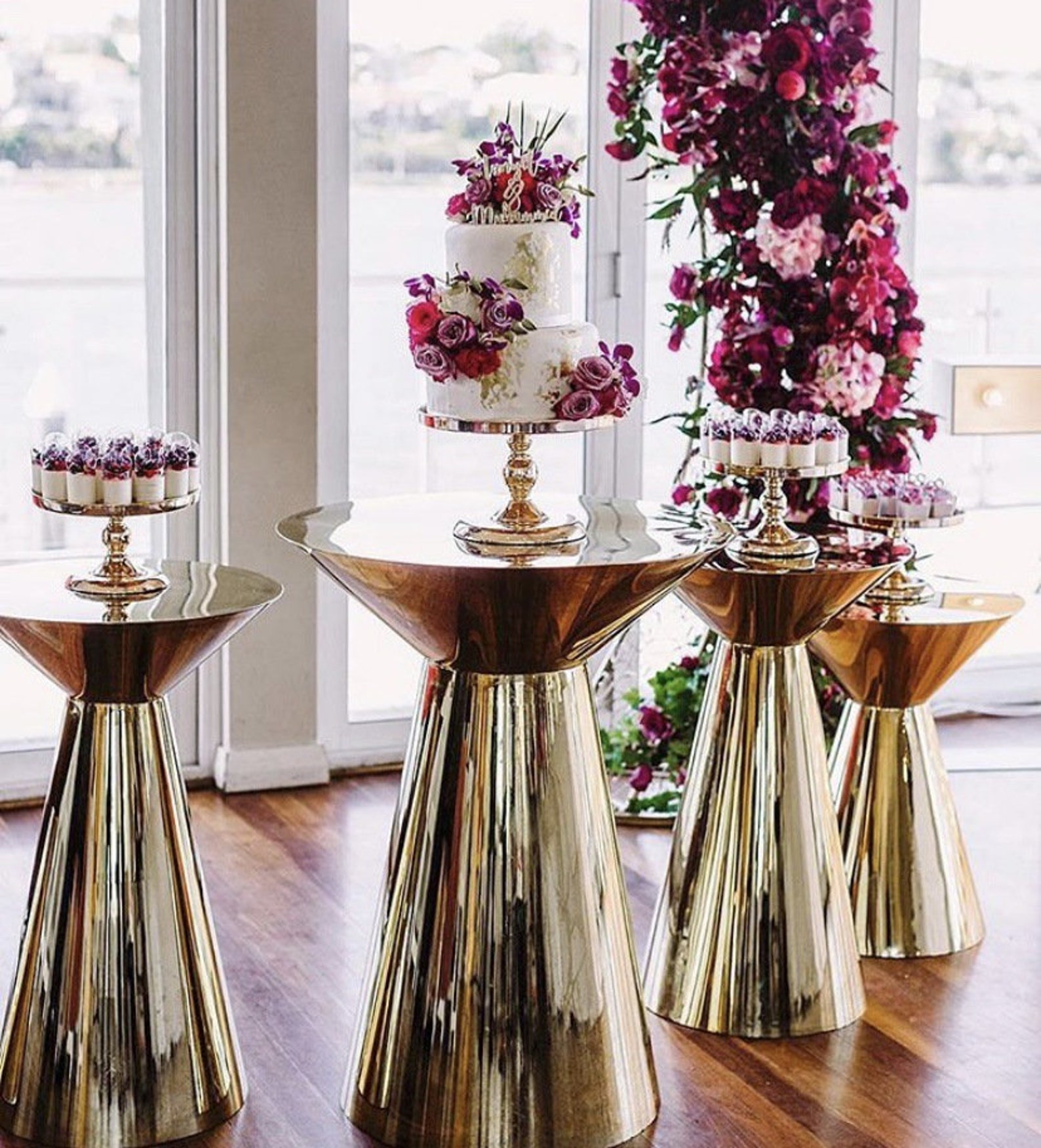 Gold Plated Wedding Metal Flower Stand Stainless Steel Geometric ...