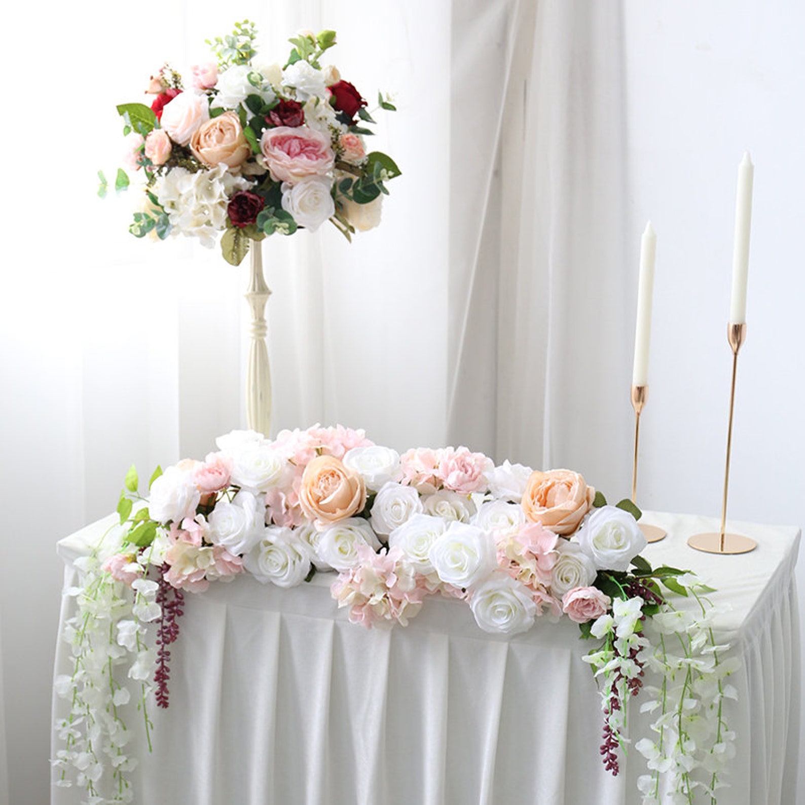 Flower Wedding Arch Table Centerpiece Flower Garland Arrangement Table ...