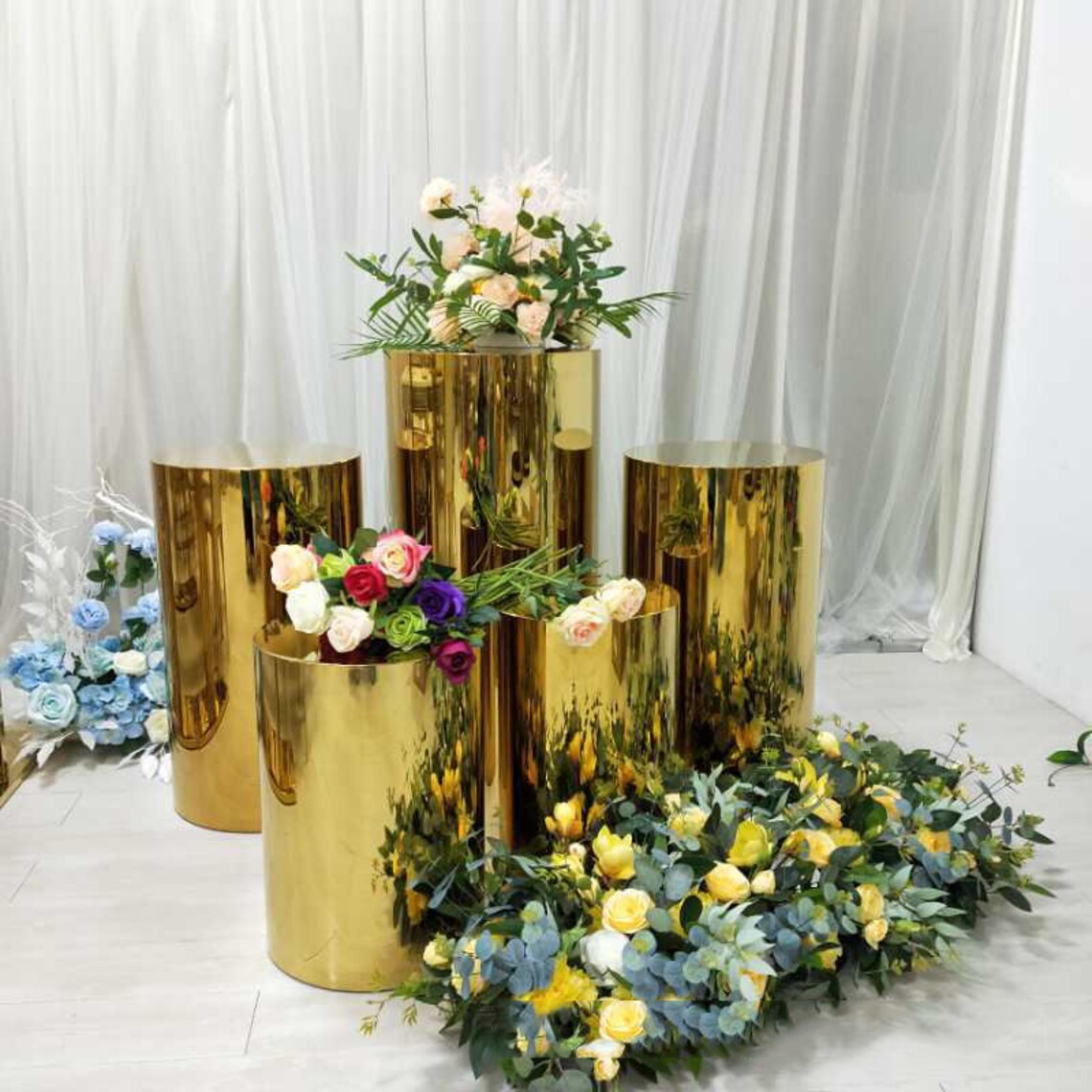 Gold Plated Wedding Metal Flower Stand Geometric Centerpiece Stand ...