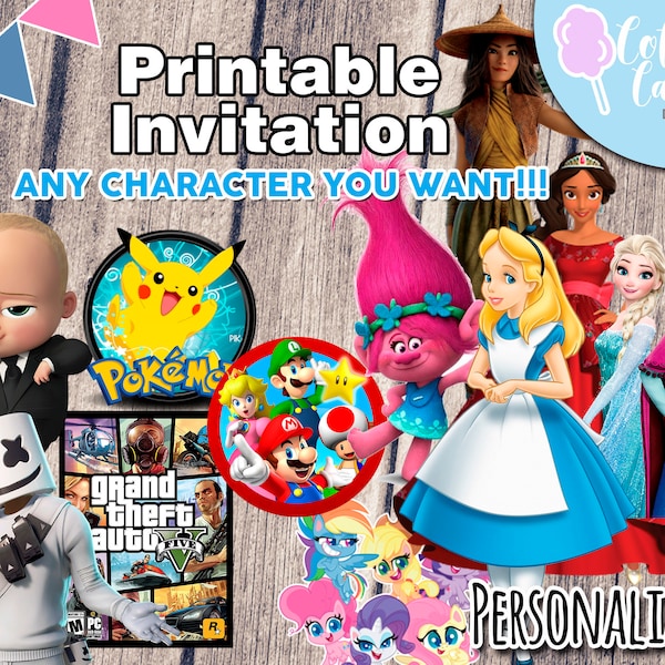 Kids Character Birthday Invitation - Etsy