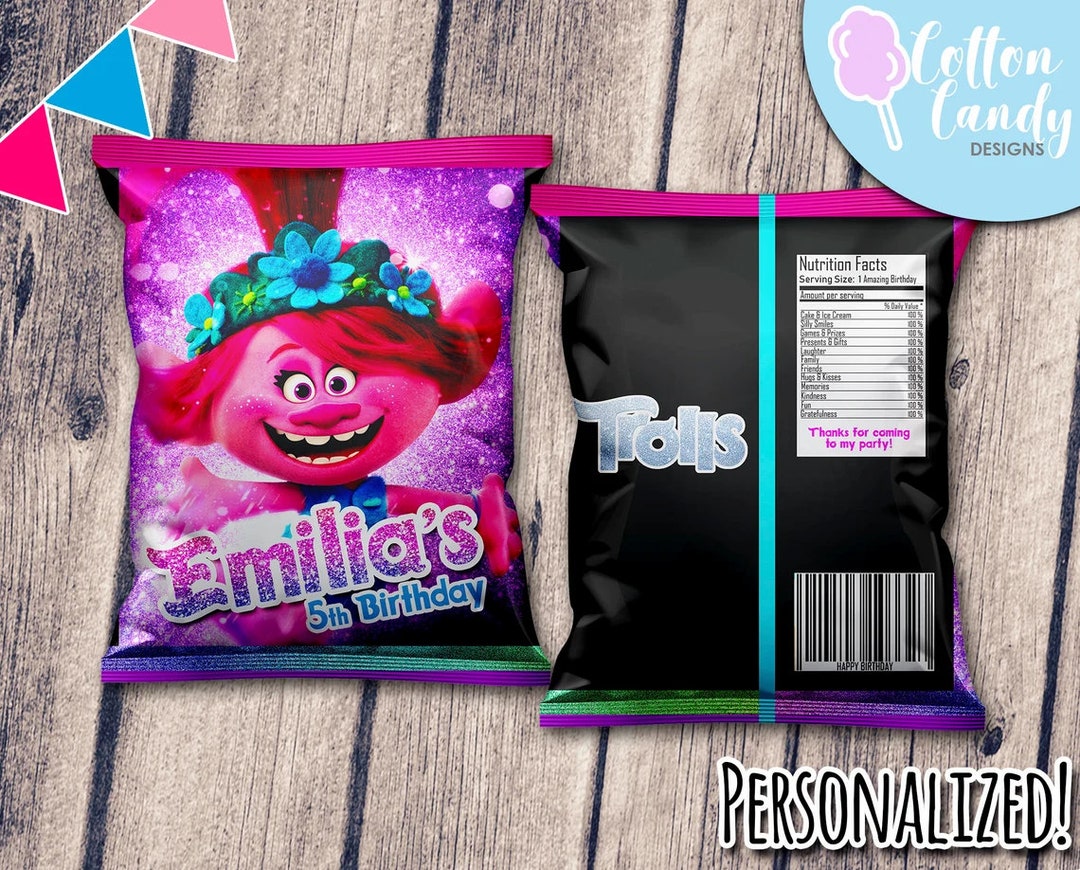 Trolls Birthday Chip Bags: Personalized Party Favors (digital Printable ...