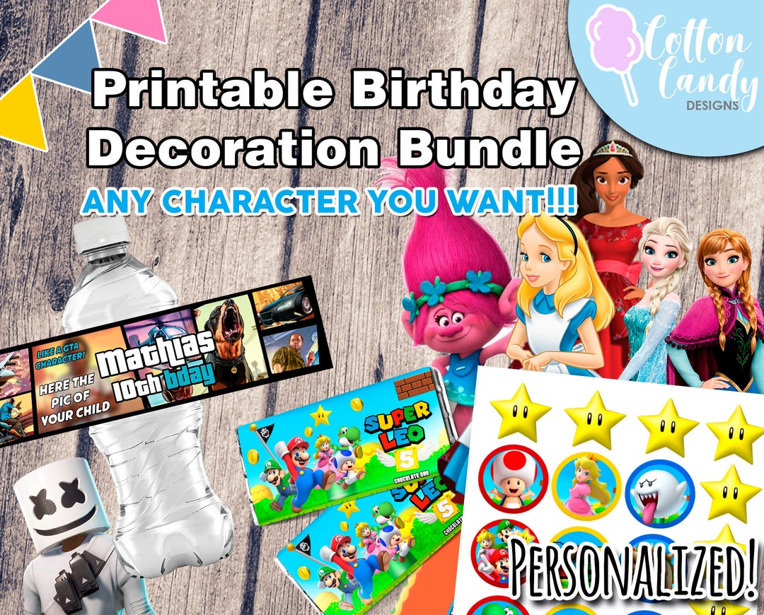 Personalized Character Birthday Party Decoration Bundle (digital ...
