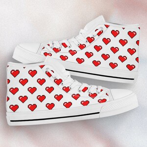 8 Bit Heart Shoes 8 Bit Heart Sneakers, Retro Gamer Gift High Top Shoes ...