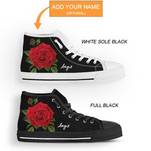 Red Rose Shoes, Rose Print Sneakers, Rose Shoes, Custom High Tops ...
