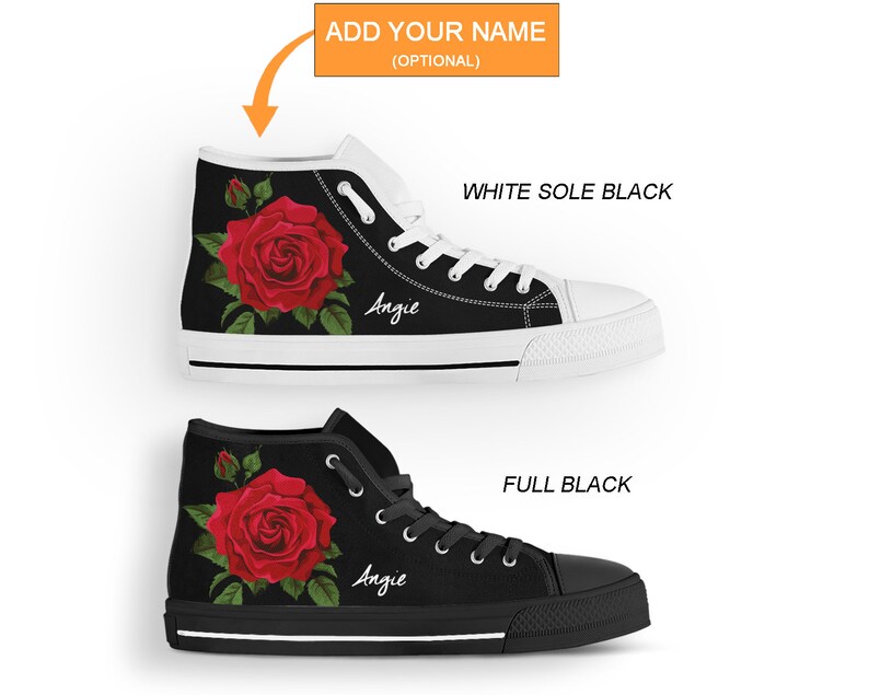 Red Rose Shoes Rose Print Sneakers Rose Shoes Custom High | Etsy