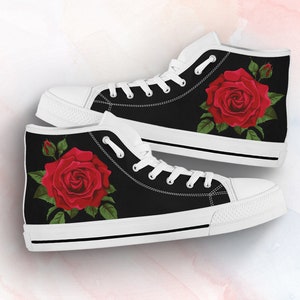 Red Rose Shoes, Rose Print Sneakers, Rose Shoes, Custom High Tops ...