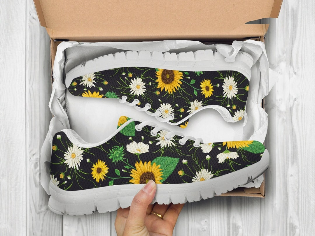 Daisy Sunflower Shoes Custom Name Shoes Sunflower Print Running ...