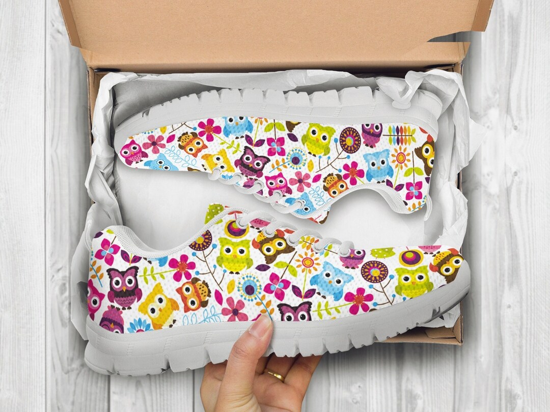 Owl Shoes Custom Name Shoes Owl Pattern Running Sneakers Owl Print ...