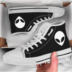 Custom Alien Shoes | Alien Sneakers | Black White Alien Shoes, Custom ...