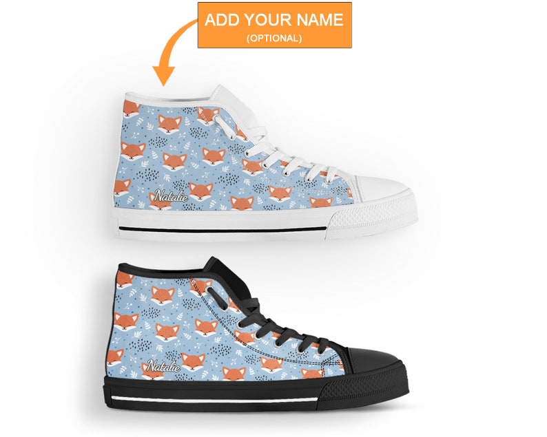 Cute Fox Shoes Kawaii Fox Sneakers Fox High Top Shoes Cute | Etsy