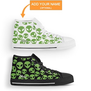 Green Alien Shoes Alien Sneakers Harajuku Kawaii Clothing Custom High ...