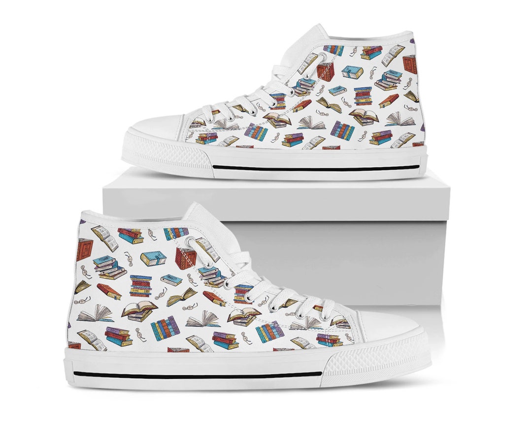 Book Print Shoes - Custom Name Sneakers - Teacher Sneakers - Book Print ...