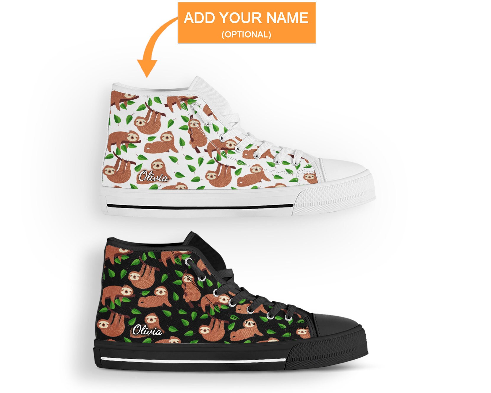 Sloth Shoes Animal Print Sneakers Cute Shoes Sloth - Etsy