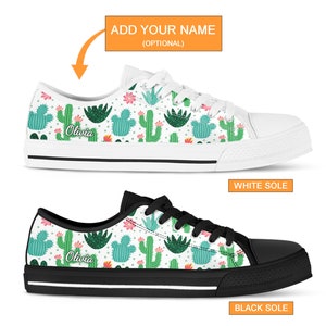 White Cactus Shoes Cactus Sneakers Cute Shoes Casual Shoes Cactus Gifts ...