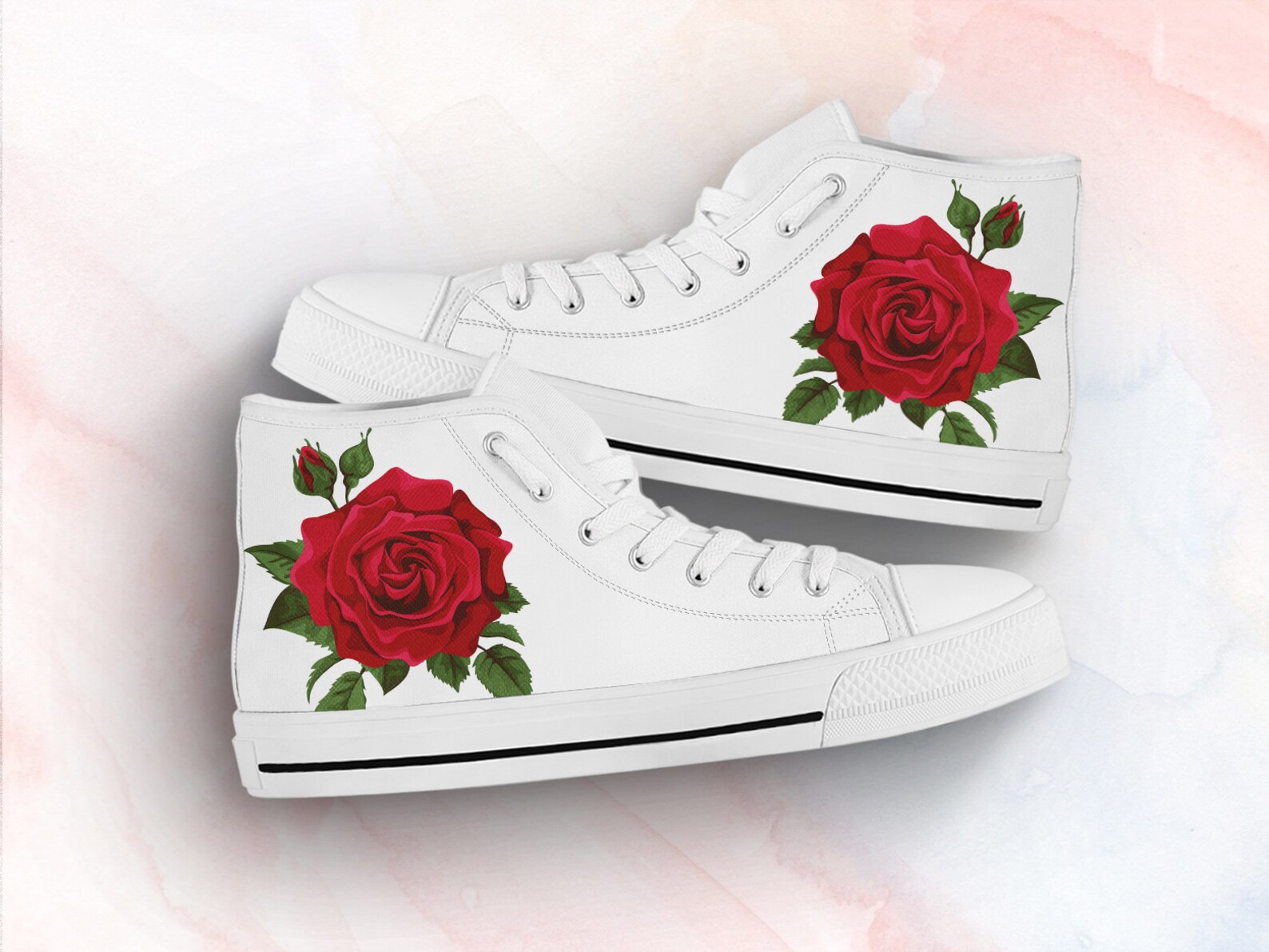 Red Rose Shoes Rose Print Sneakers Rose Shoes Custom High | Etsy