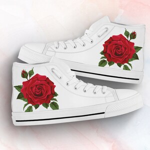 Red Rose Shoes, Rose Print Sneakers, Rose Shoes, Custom High Tops ...