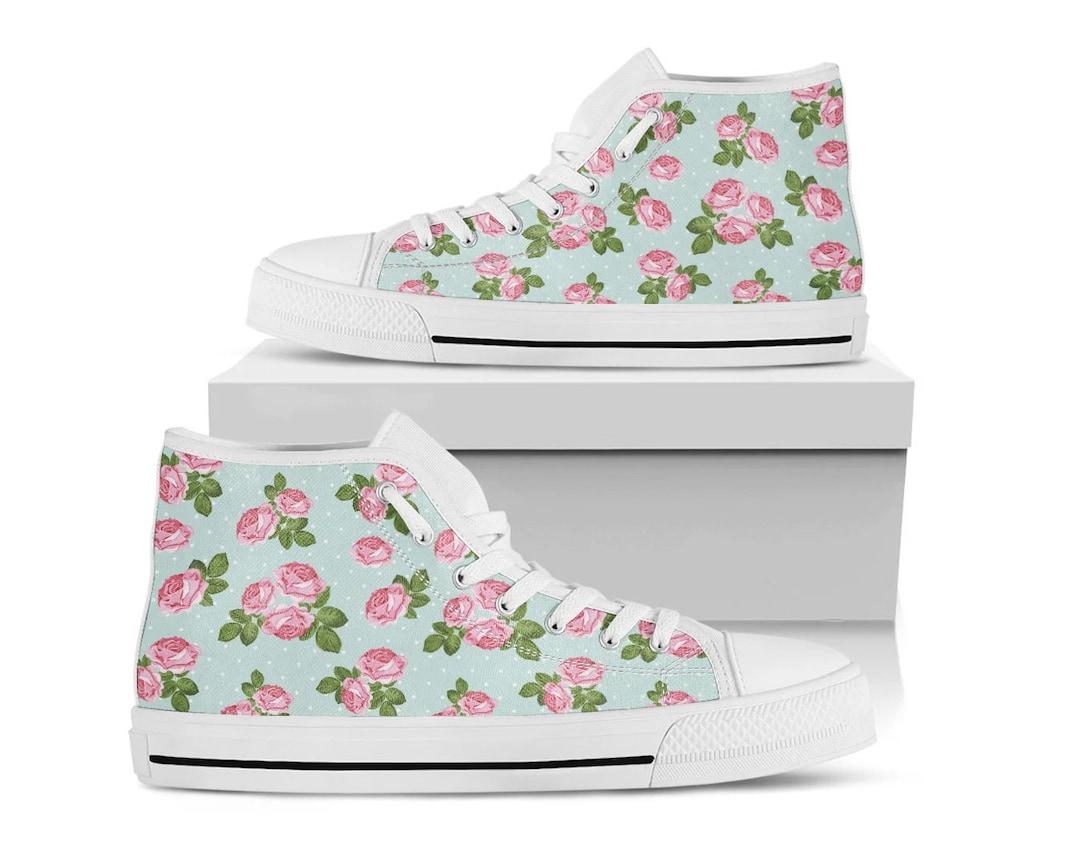 Pink Rose Shoes - Custom Name Sneakers - Rose Sneakers - Rose Print ...