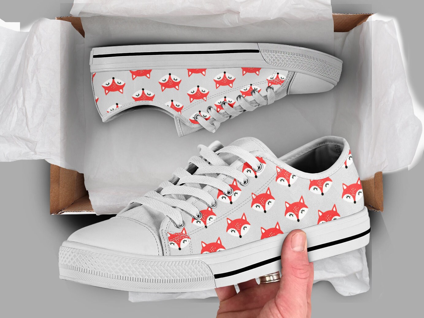 Fox Pattern Shoes Fox Sneakers Cute Shoes Casual Shoes - Etsy