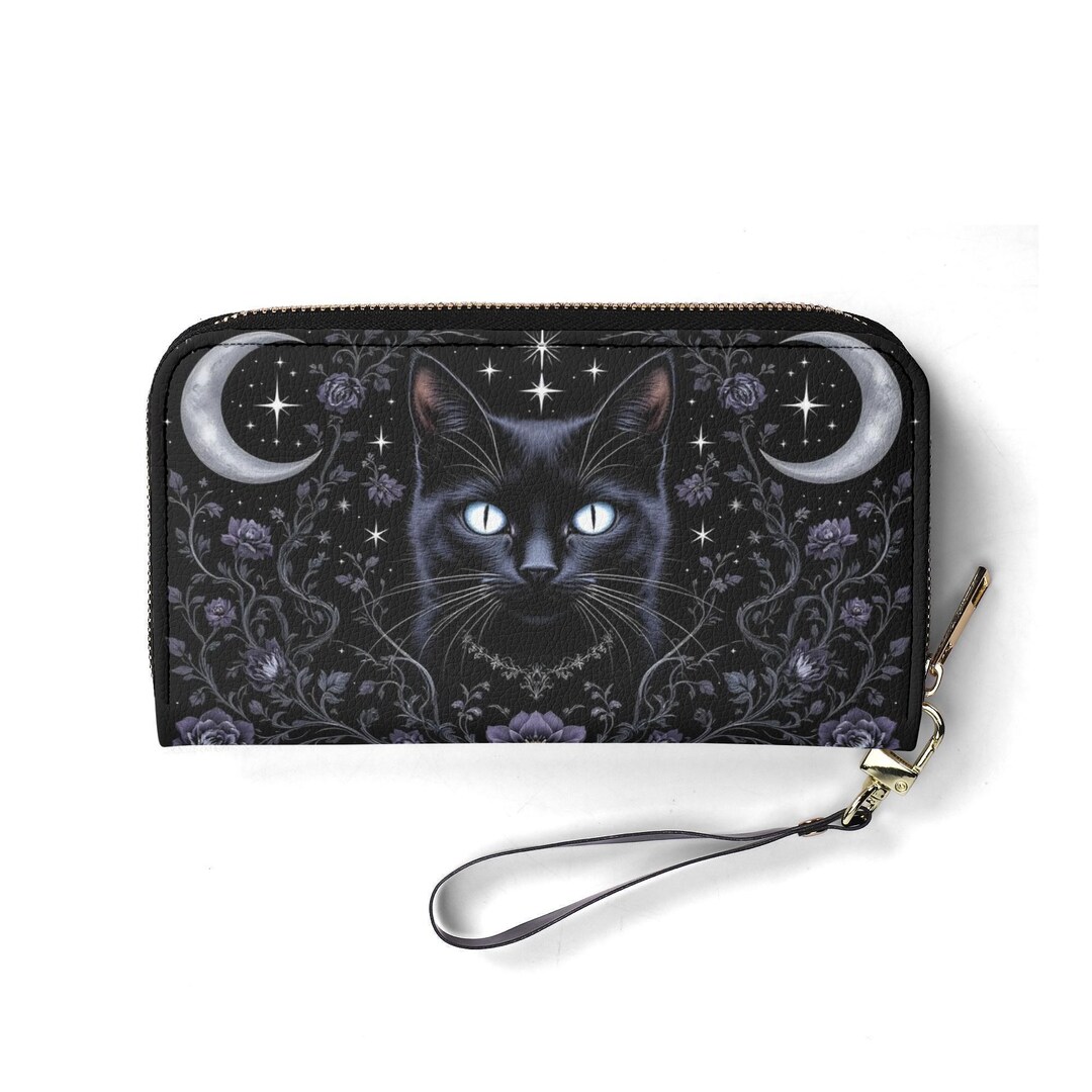 Black Cat Wallet Vegan Leather Cute Wallet Vegan Leather Wallet Zip ...