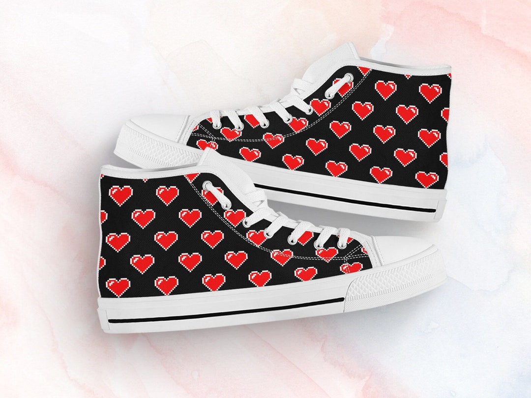 8 Bit Heart Shoes 8 Bit Heart Sneakers, Retro Gamer Gift High Top Shoes ...